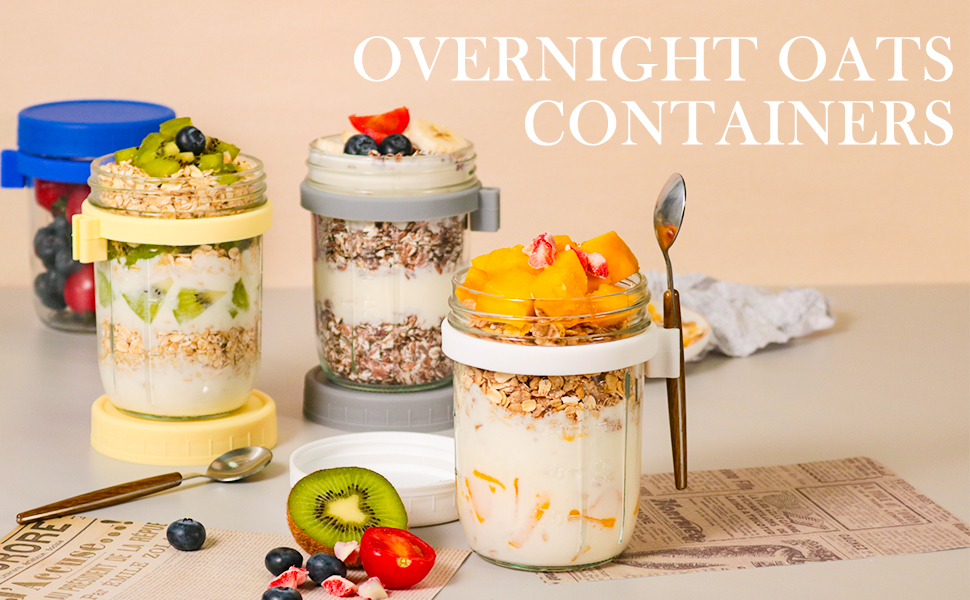 Amazon.com: GUEQUITLEX Overnight Oats containers with lids and Spoon 12 oz Overnight Oats Jars ...