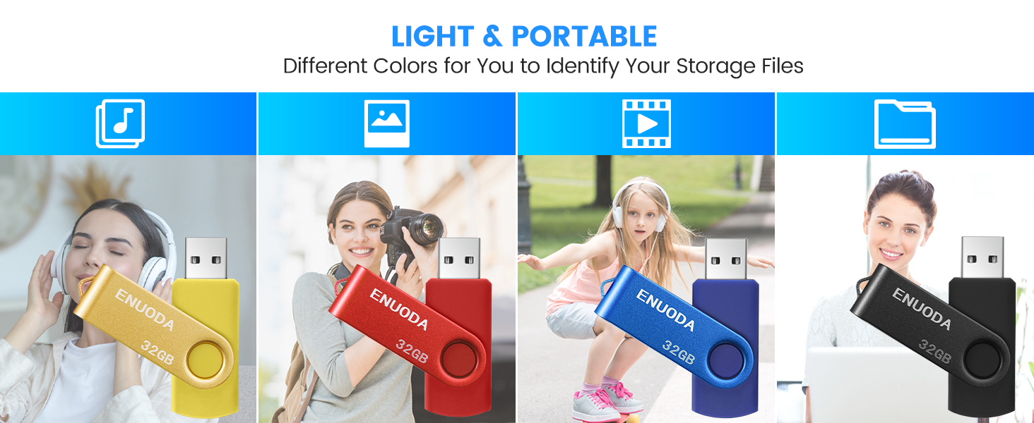 ENUODA USB Stick 32GB 4 Stück USB Speicherstick Rotate Metall Mehrfarbig High Speed USB 2.0 ...