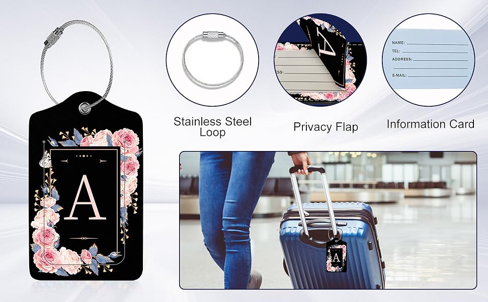 Amazon.com | 2 Pcs PU Leather Luggage Tag for Suitcases with Privacy Shield and Name ID Tag ...