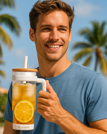 Amazon.com | Luxgola 32 oz Glass Tumbler with Handle, Iced Coffee Cup ...