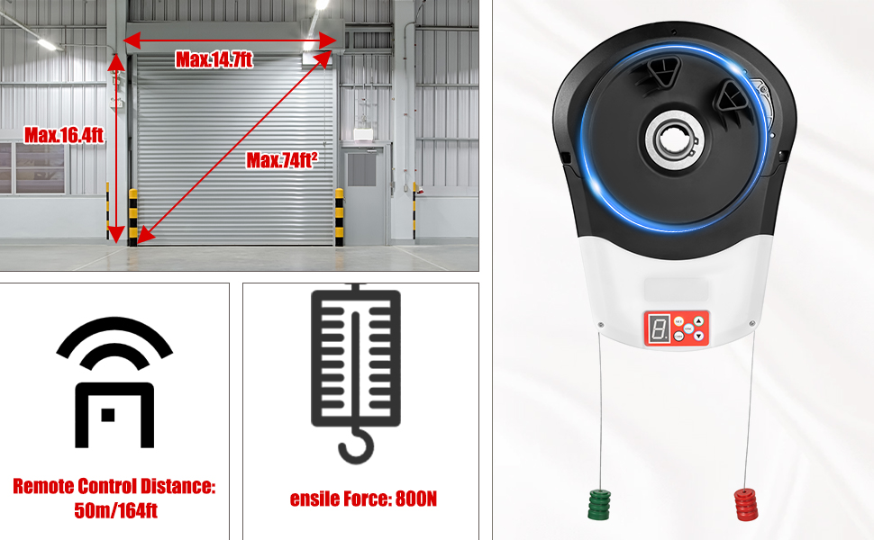 Fenjidrop Roll Up Garage Door Opener with Remote, Automatic Garage Roller Door Opener, Smart ...