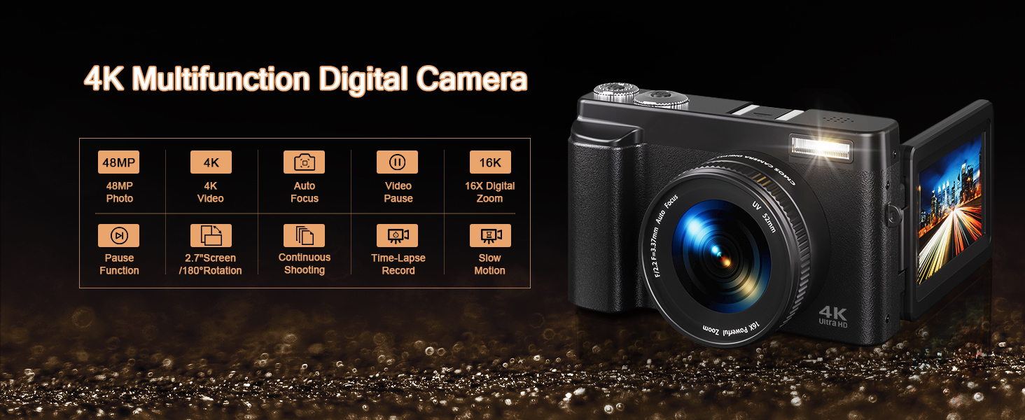 Amazon.com : 4K Digital Camera for Photography, 48MP Auto-Focus Vlogging Camera for YouTube, 16X ...