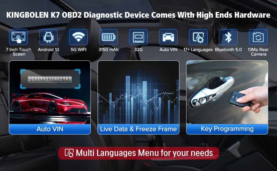 KINGBOLEN K7 Car Diagnostic Scan Tool,Bi-Directional Control,OE-Level All System OBD2 Diagnostic ...