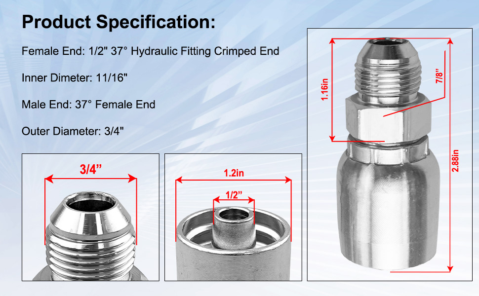 Amazon.com: 12Pcs 1/2"Hose x 1/2" JIC Male Hydraulic Hose Crimp Fitting Ends Fit for Dayco ...