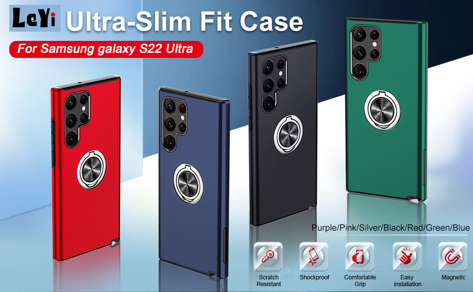 LeYi Hülle für Samsung Galaxy S22 Ultra Handyhülle mit 360° Drehbare Ringhalter, Militärschutz ...