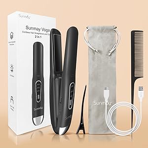 SUNMAY Voga 2 in 1 Cordless Hair Straighteners and Curler, Travel Wireless Portable USB ...