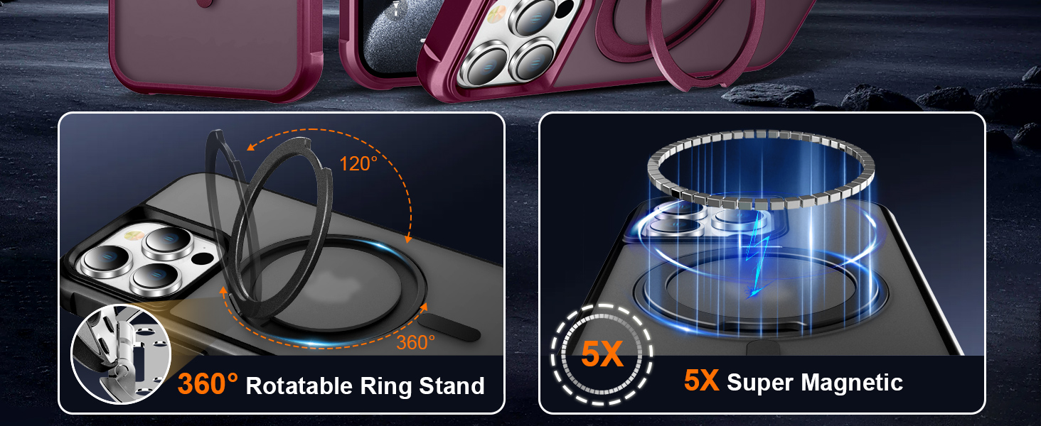 Amazon.com: UMIONE 360° Rotatable Magnetic Ring Design for iPhone 15 Pro Max, Built-in Invisible ...