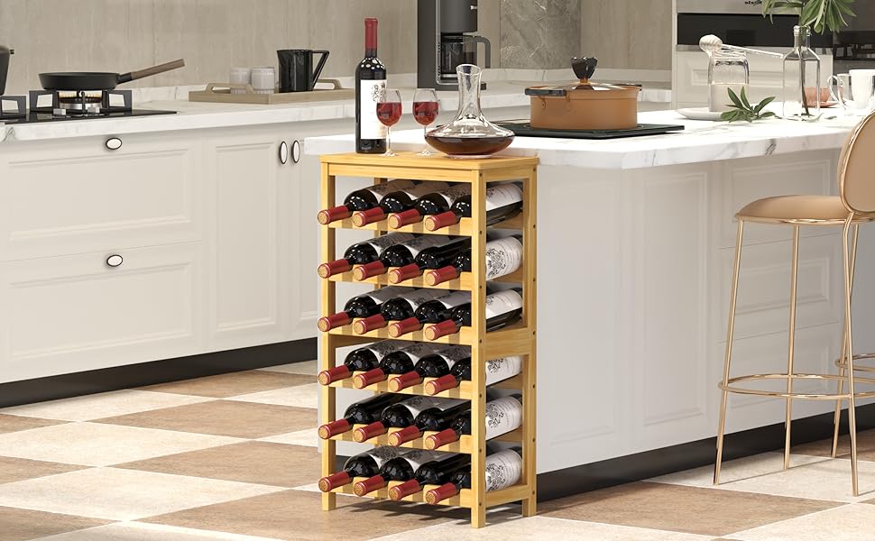 Amazon.com: MOGELAFOO 6 Tier Wine Rack Freestanding Floor, 24 Bottles Wine Storage Shelves with ...