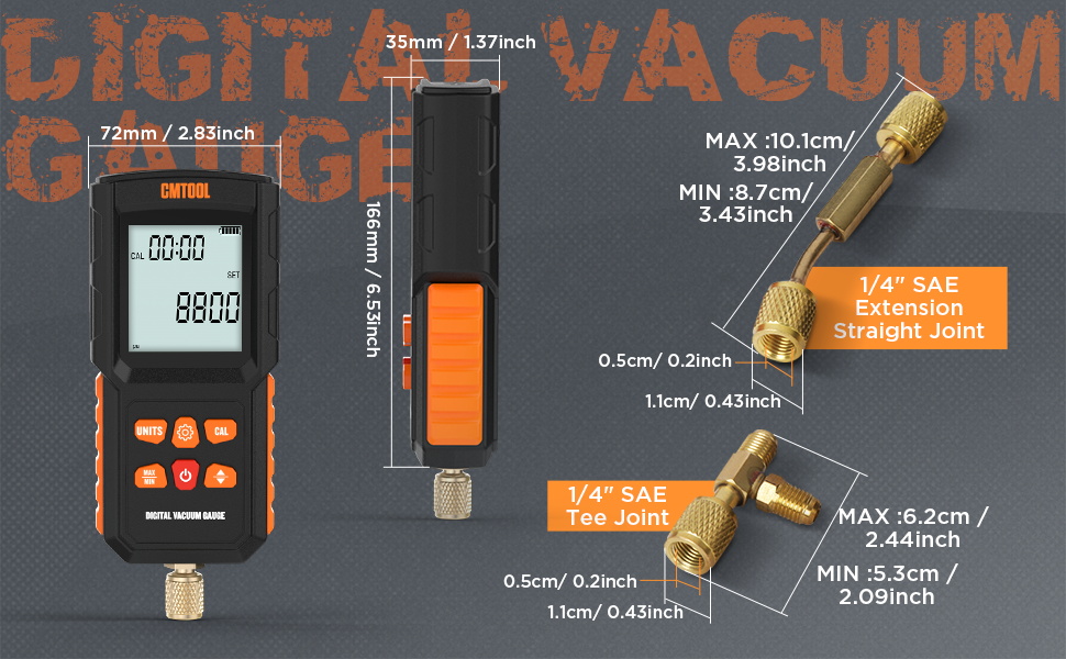 Amazon.com: CMTOOL Vacuum Gauge HVAC Digital Micron Gauge HVAC Micron ...
