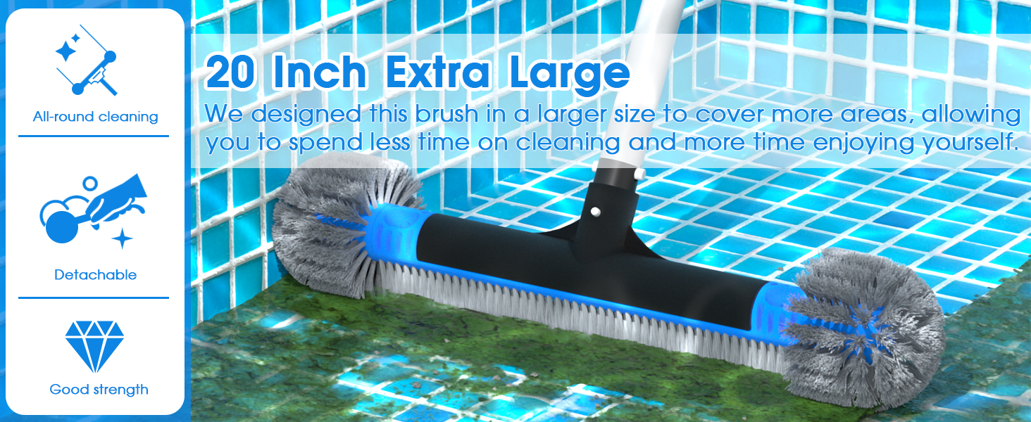 Amazon.com: TidyMister Pool Brush for Cleaning Pool Walls, 20'' 2-in-1 ...