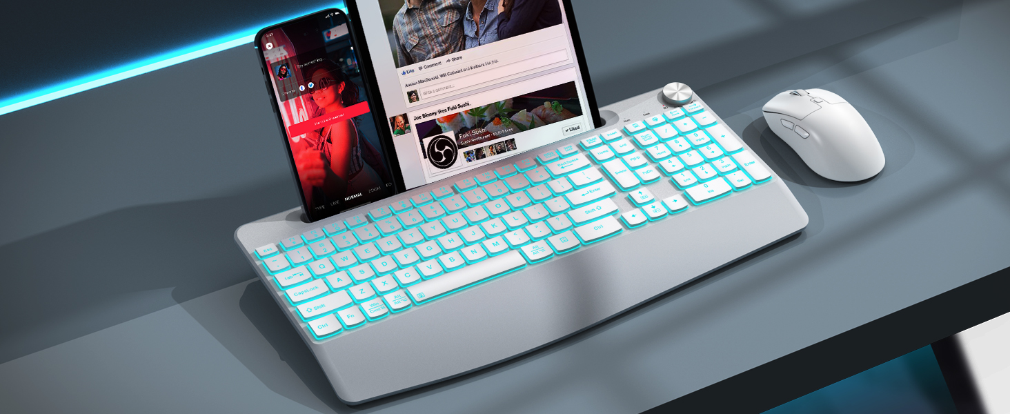 Gamcatz Wireless Keyboard And Mouse Backlits Full Sized Ergonomic Lighted Keyboard