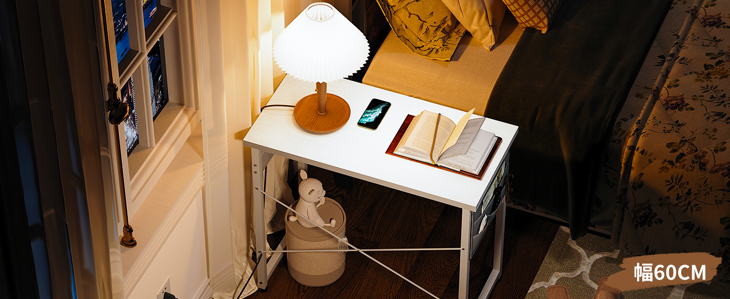 Amazon | KKL 机 pcデスク 幅60cm 収納袋付き パソコンデスク コンパクト 桌子 小さい desk フック2個付き ミニ サブデスク サイドデスク 簡易 シンプル 省スペース ...