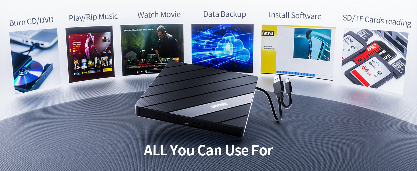 Amazon.com: Unitek Controlador de DVD externo USB C portátil CD/DVD +/-RW Drive/DVD con lector ...