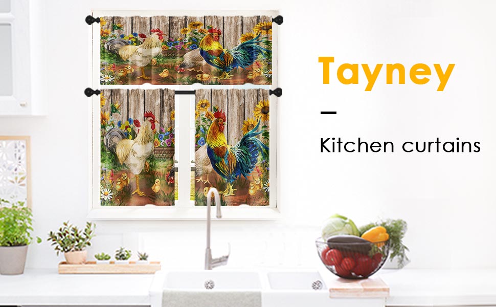 Amazon.com: Tayney Rooster Kitchen Window Curtains Valance and Tier Set 36 Inch Farmhouse ...