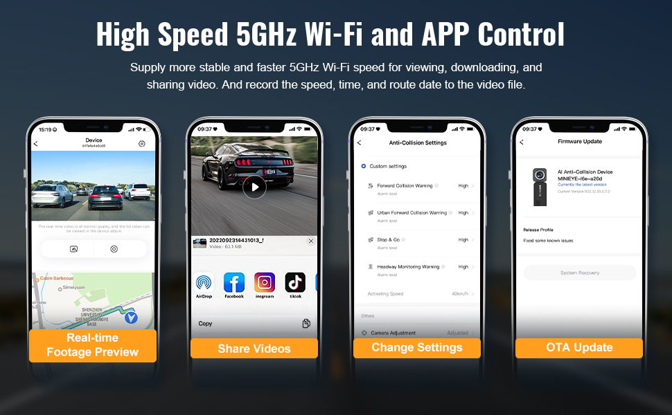 MINIEYE C2M 4K ADAS HD Dash Cam for Car,Front and Rear Dash Cam, Free 32GB Card App Control ...