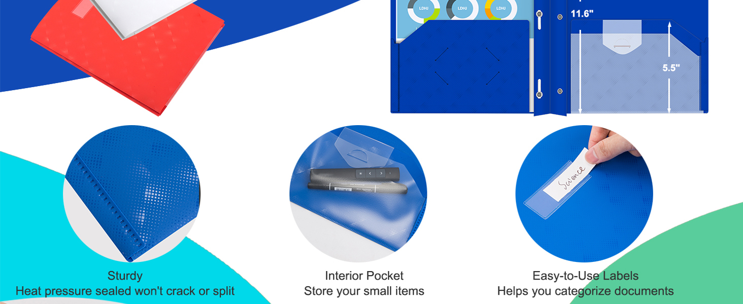 Amazon.com : ViVin 6-Pack Plastic Folders with Pockets, Sturdy 3 Prong Folders with Labels and ...