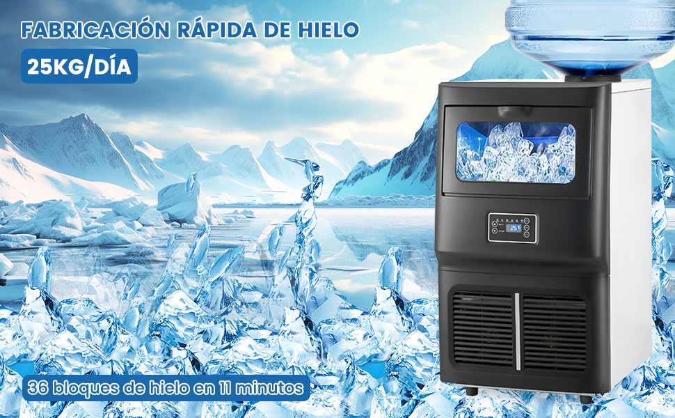 YOMYM Máquina de Hielo Comercial, Fabricación de Hielo Las 24 Horas 23~25Kg, Fabricación de ...