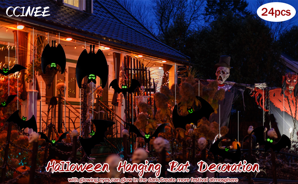 Amazon.com: CCINEE 24Pcs Halloween Hanging Bats Decorations Assorted Size Plastic Flying Bats ...