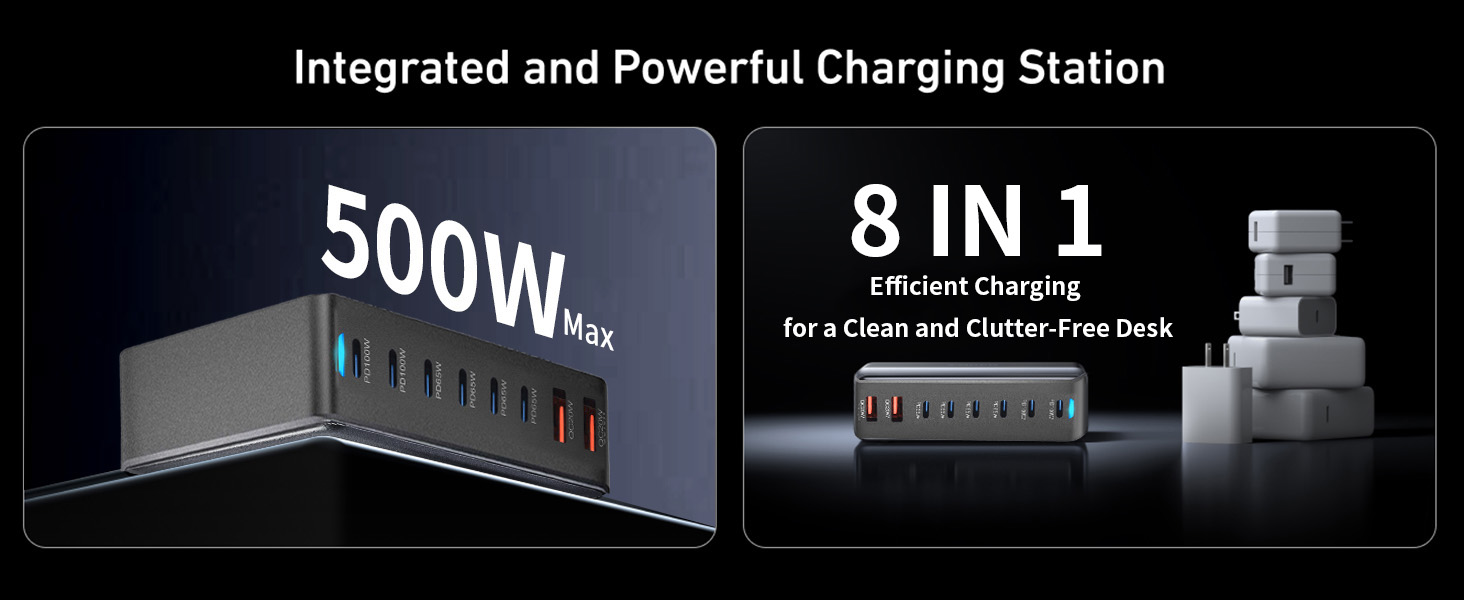 Amazon.com: 500W USB C Fast Charging Station Hub, 8 Port Multi USB C Charger Block GAN III Fast ...