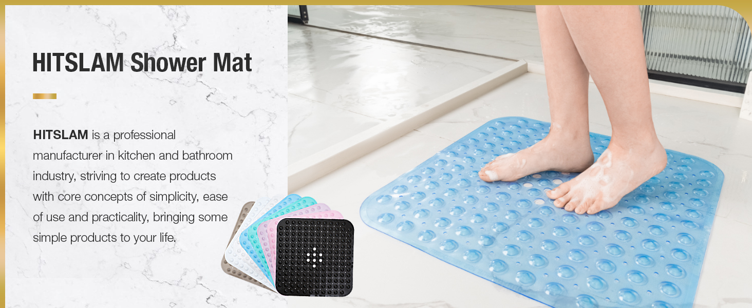 HITSLAM Square Shower Mat Non Slip Anti Mould, 53 x 53cm Bath Mat for Tub with Suction Cups and ...