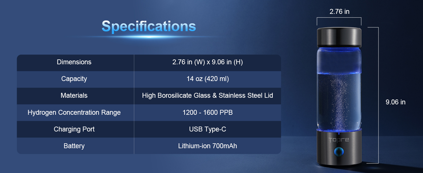 Amazon.com: Topre Hydrogen Water Bottle, 14 oz/420ml, 3-Min Electrolysis with Gen4 Technology ...