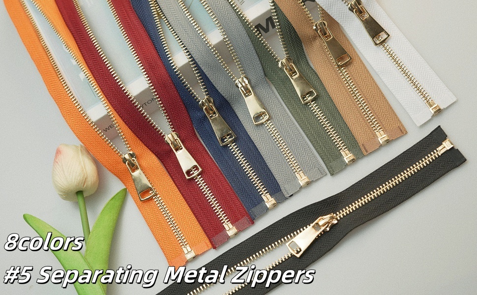 Amazon.com: Wonesifee Gold Metal Zippers 8pcs #5Separating Zippers Bulk Multicolor Y-Teeth ...