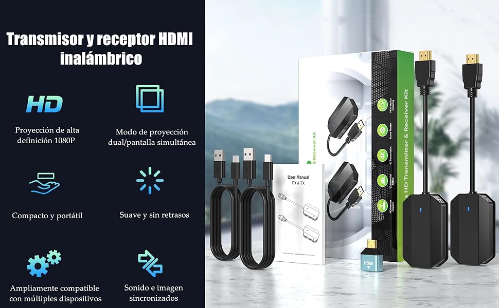 Transmisor y Receptor Inalámbrico HDMI, Transmisor y Receptor HDMI inalámbrico 4K, Kit de ...