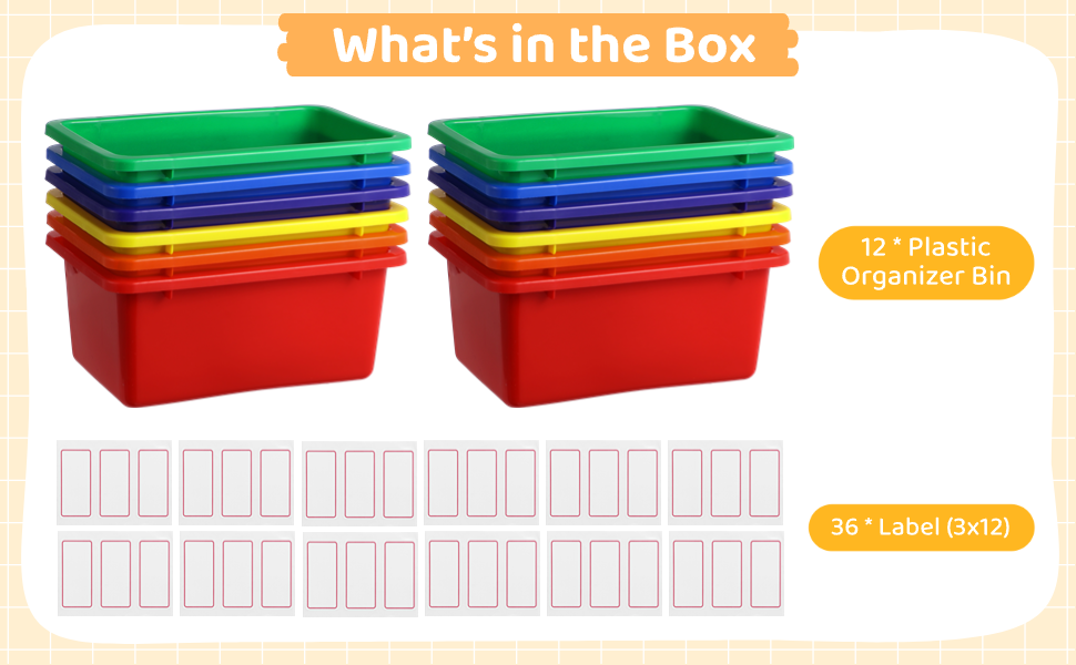 Amazon.com : Tideme 12 Pcs Plastic Cubby Bins with Labels, Plastic ...