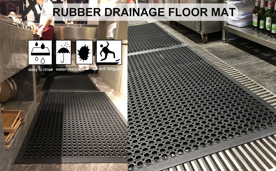 tonchean 35.4''X59'' Rubber Floor Mats Kitchen Anti Fatigue Drainage ...