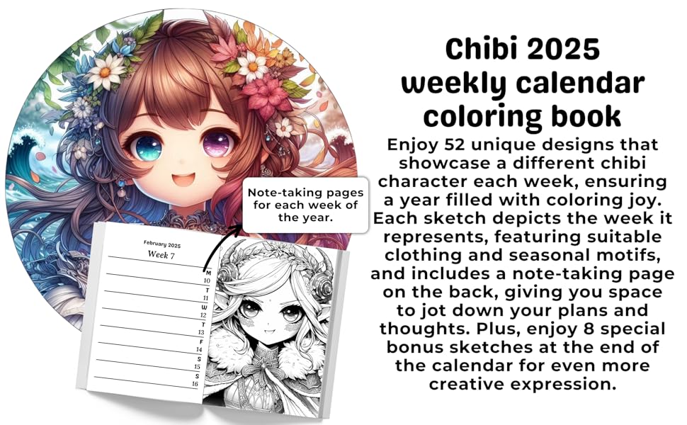 Amazon.com: Chibi 2025 Weekly Calendar Coloring Book: Plan, note, and color your dream year with ...