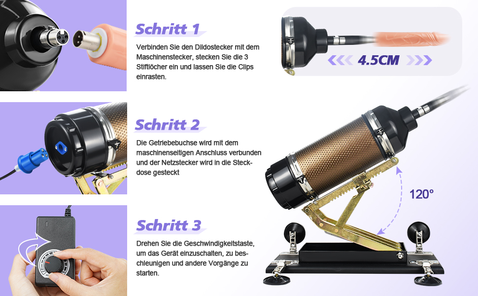 SEGOOK Sexmaschine mit 7 Aufsätzen für Mann und Frau, 3 XLR-Stecker Automatische Fickmaschine ...