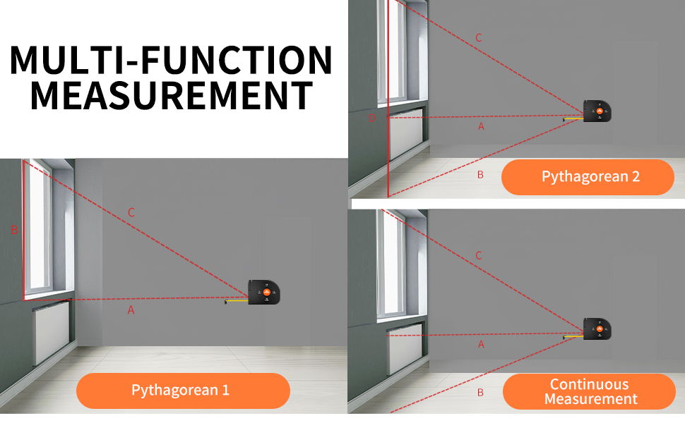 Aicevoos B7 Laser Tape Measure 3-in-1, 196ft/60m Laser Distance Meter ...