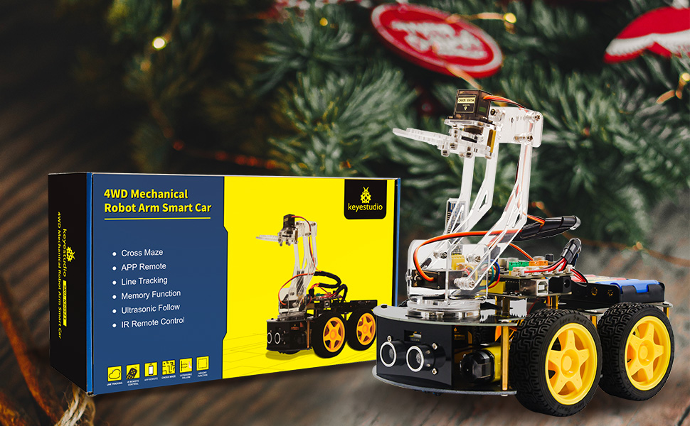 KEYESTUDIO 4WD Smart Robot Arm Car Kit for Arduino IDE with UN0 R3 ...