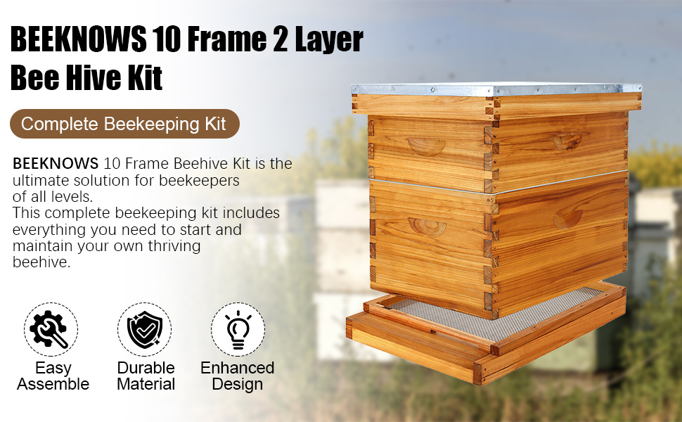Amazon.com : BEEKNOWS 10 Frame Beehive Kit with Screened Bottom Board Dipped in 100% Beeswax ...