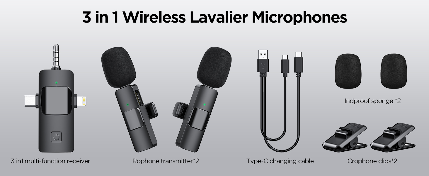 Amazon.com: GKNXU 3 in 1 Wireless Lavalier Microphone for iPhone, iPad, Android, Camera, USB C ...