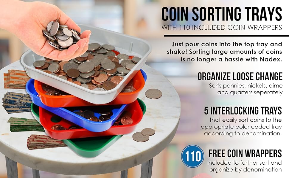 Nadex Quick Sort Coin Organizing Color Coded Sorting Trays for Pennies ...