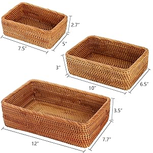 Amazon.com: ZENFUN 3 Pack Rectangular Rattan Storage Baskets, Bulk ...