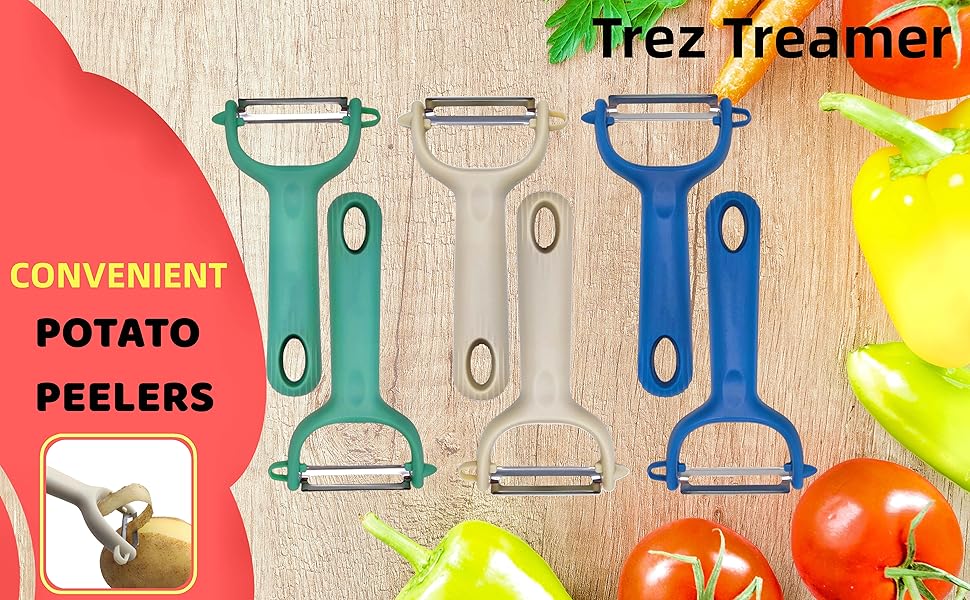 Amazon.com: Trez Treamer 6-Pack Vegetable Peelers for Kitchen,Stainless Steel Y Apple Peeler Set ...