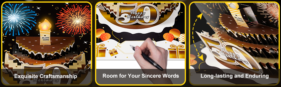 Amazon.com : Turypaty 50th Birthday Cards Pop Up 3D Cake - Firework & Music & Blow Out Candle ...