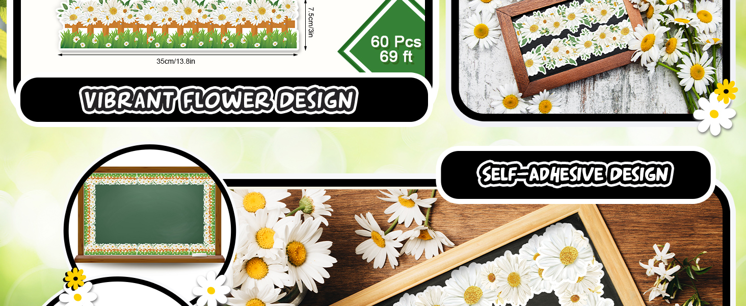 Amazon.com: JarThenaAMCS 69Ft Spring Daisy Bulletin Board Border White ...