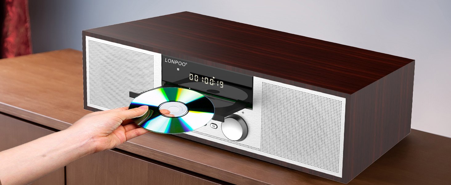Amazon.com: LONPOO Stereo Shelf System for Home, Vintage CD Player 40W ...