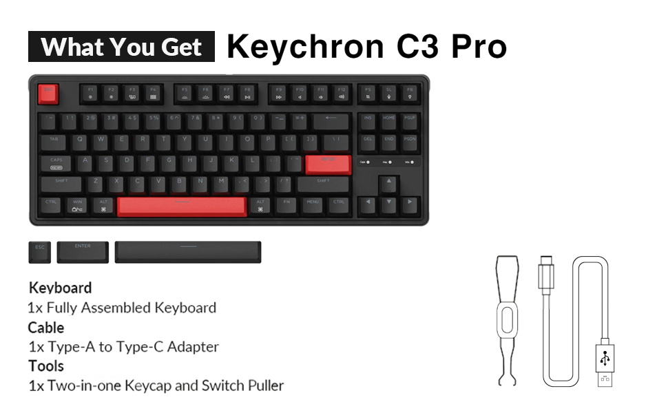 Keychron C3 Pro QMK/Via Wired Mechanical Keyboard, TKL 87 Keys Gaming ...