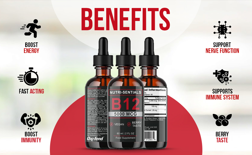 Vitamin B-12 Liquid Drops - 5000 mcg Methylcobalamin High Strength ...