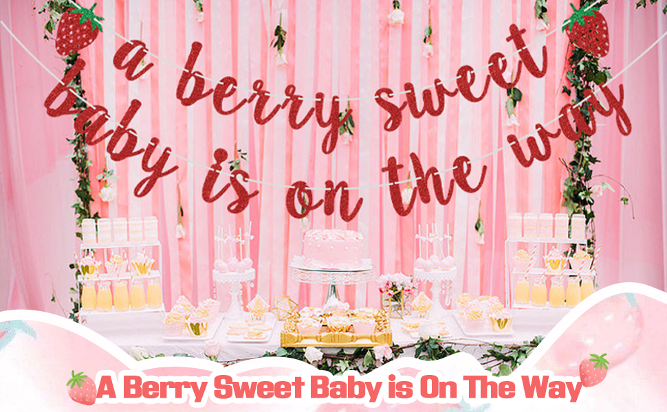 Amazon.com: A Berry Sweet Baby is On The Way Banner, Strawberry Girl Baby Shower Party ...