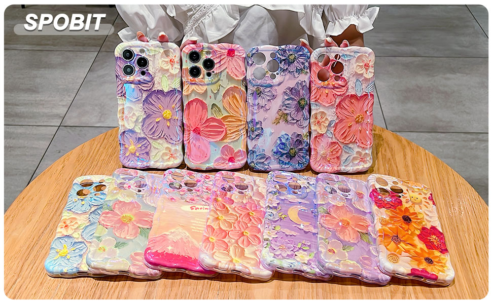 Amazon.com: SPOBIT for iPhone 15 Pro Max Case, Colorful Retro Oil Painting Flower Cute Curly ...
