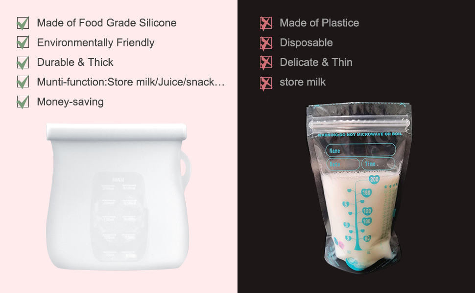 Amazon.com: Reusable Breast Milk Storage Bags | 8.5oz Silicone Breast Milk Storage Bags Freezer ...