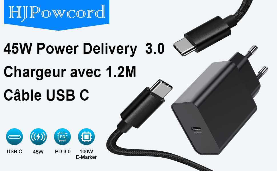 45W Chargeur USB C Rapide et Câble pour Samsung Galaxy S24 S25 Ultra/S23 Plus/S23/S22 Ultra/S22 ...