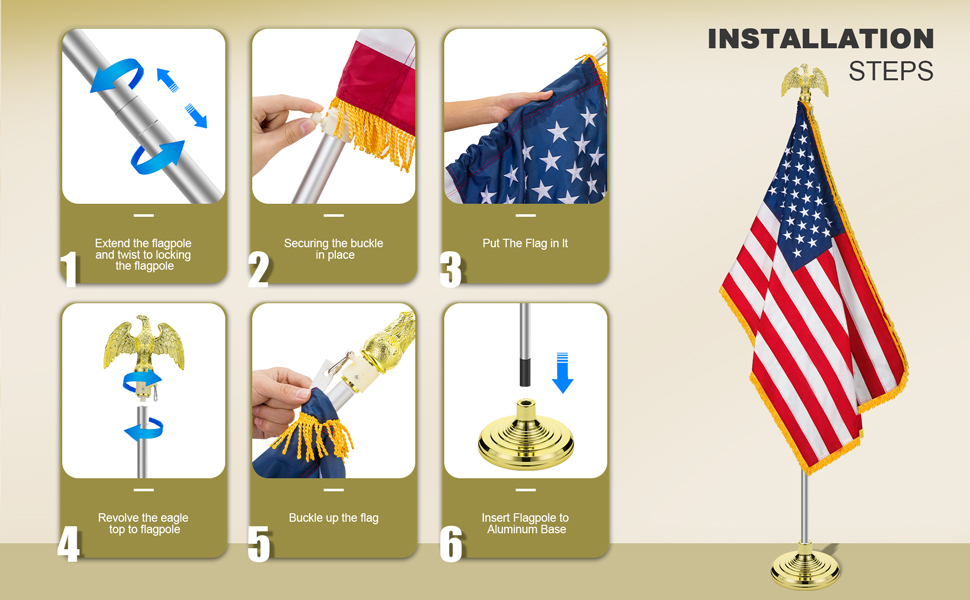 Amazon.com : 3 Pack 8FT Indoor American Flag Pole Kit, Deluxe Sliver Telescoping Flagpole with ...