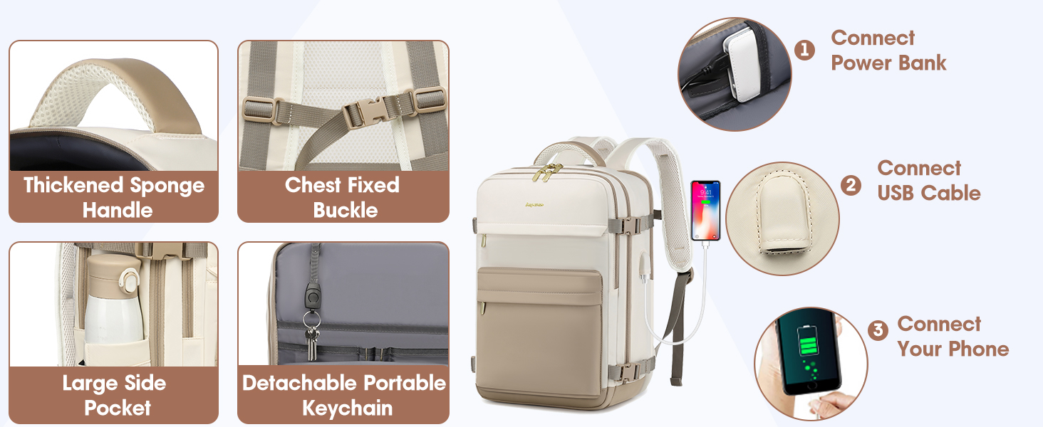 Amazon.com: Large Travel Backpack for Women - 17 Inch 40L Carry On Laptop Bag Flight Approved ...