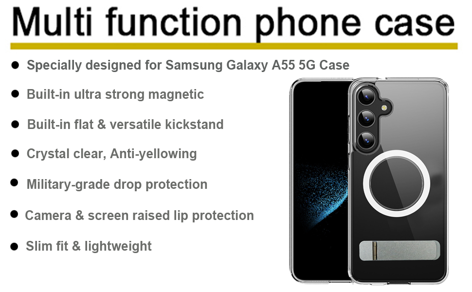 Amazon.com: condgood for Galaxy A55 5G Clear Case with Stand, Built-in Strong Magnetic, Metal ...